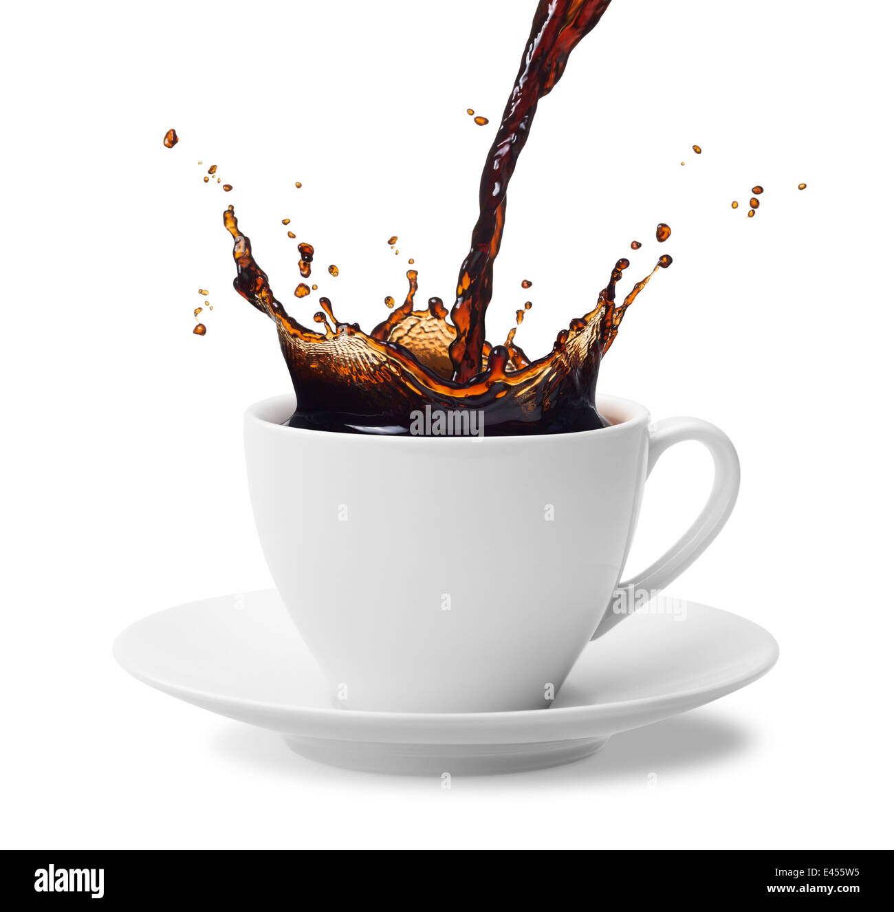 pouring a cup of black coffee creating splash Stock Photo - Alamy