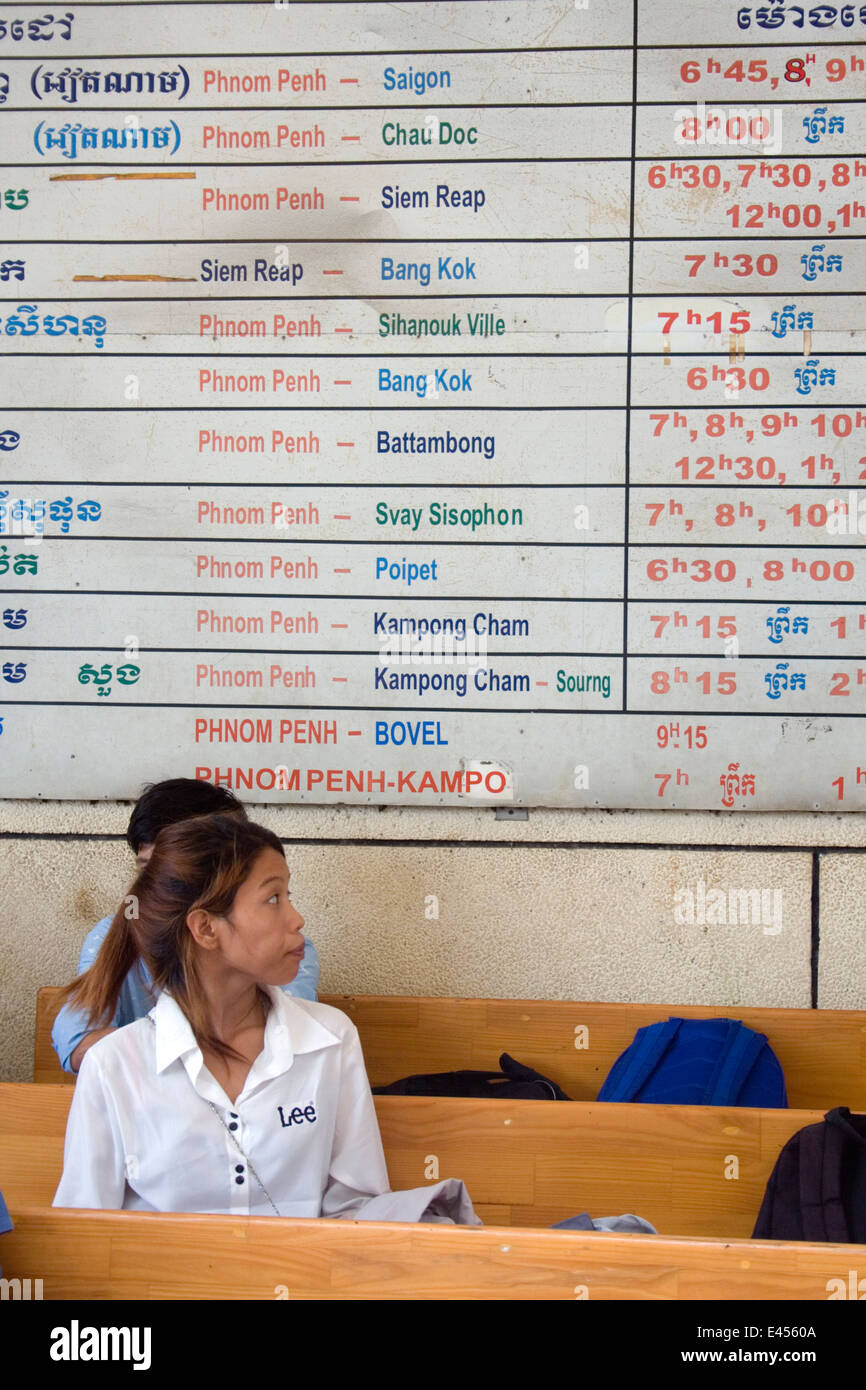 A large schedule board serves bus passengers at the Capitol Tours bus ...