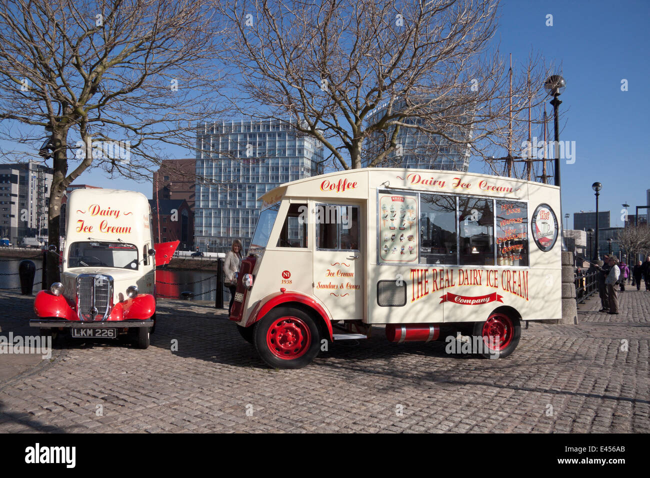 Vintage ice cream vans on display in the area between the Albert Dock ...