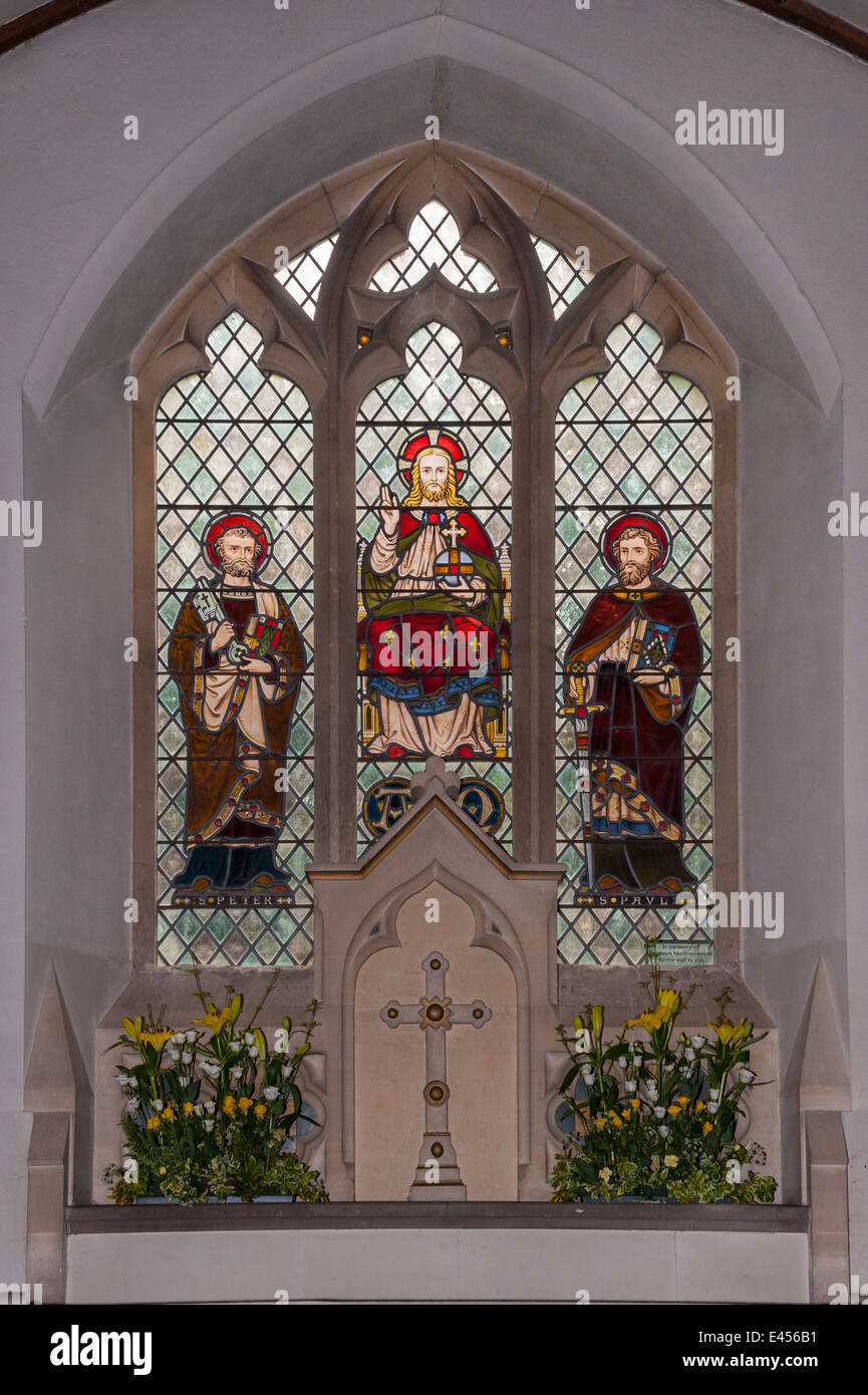 A flower display for Easter inside a UK church Stock Photo - Alamy