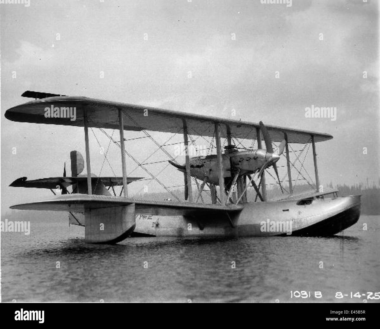 This photograph features the Boeing XPB-1, a biplane flying boat ...