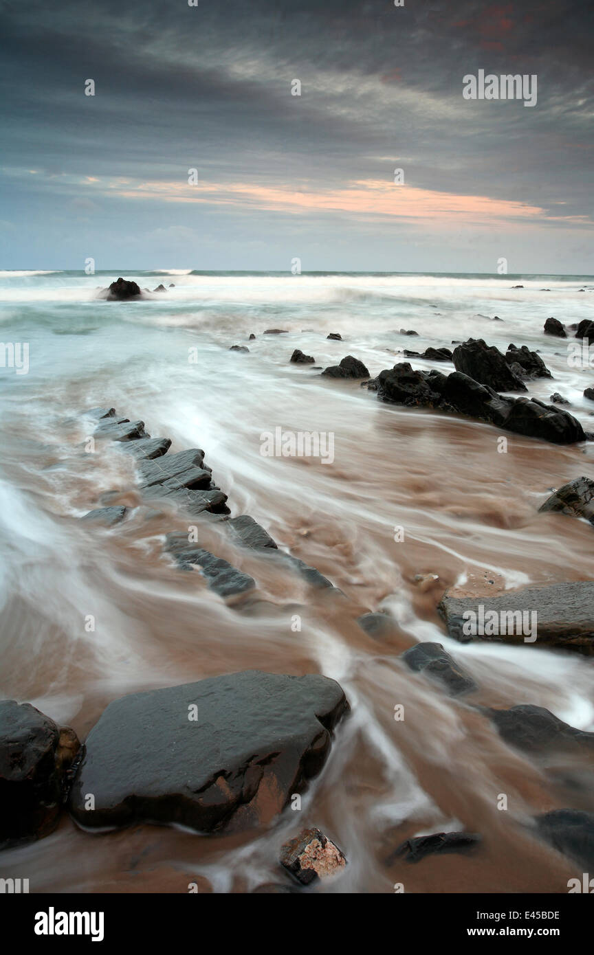Waves receding on Barrika Beach, Bilbao, Basque Country, Spain Stock ...