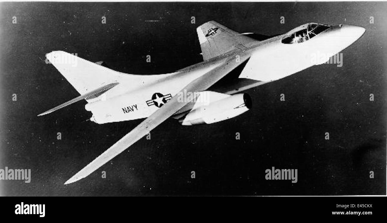 A photograph of an A3D1 aircraft in flight, taken in 1957. The image ...