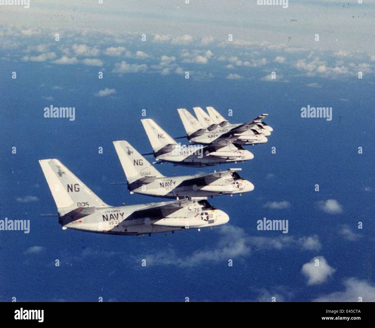 A formation of six VS-33 S3A aircraft, captured in flight. This image ...