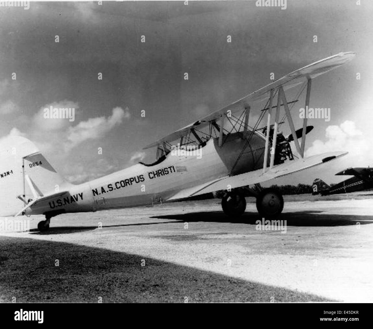 A 1941 Corpus N3N biplane, displayed in its distinctive yellow paint ...