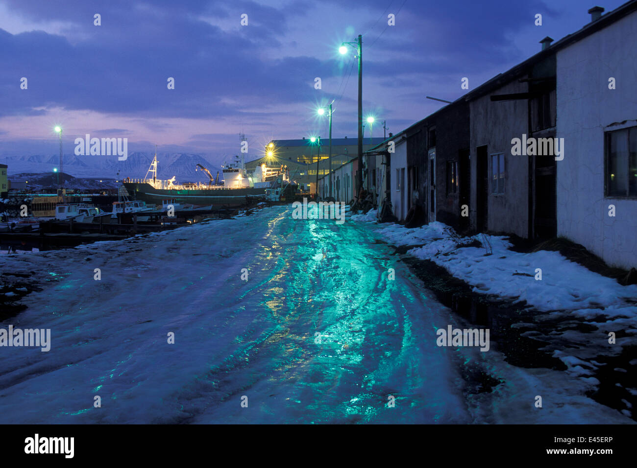 Street covered in thick ice, Akureyri, North Iceland 2005 Stock Photo ...