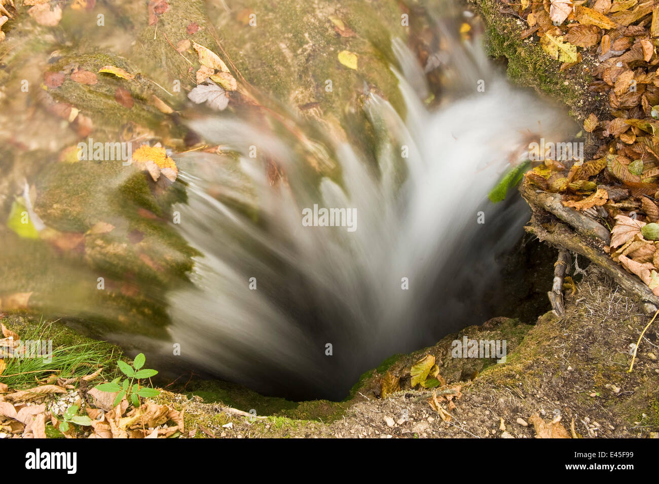 Water disappearing underground, Ciginovac lake, Upper Lakes, Plitvice ...