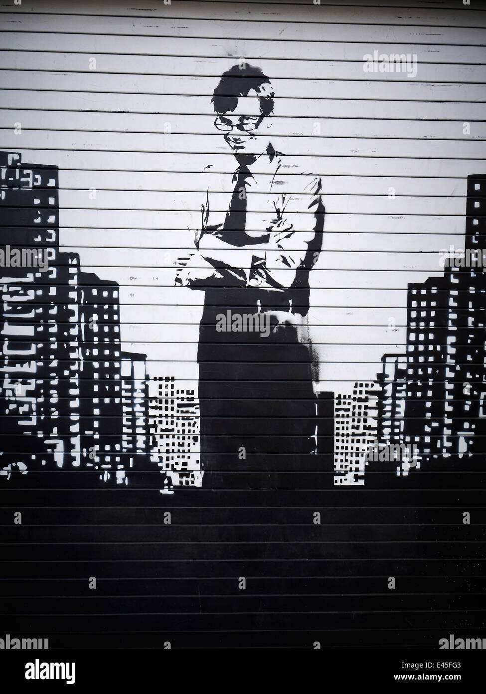 Tony Wilson graffiti on shutter in Northern Quarter Manchester UK Stock ...