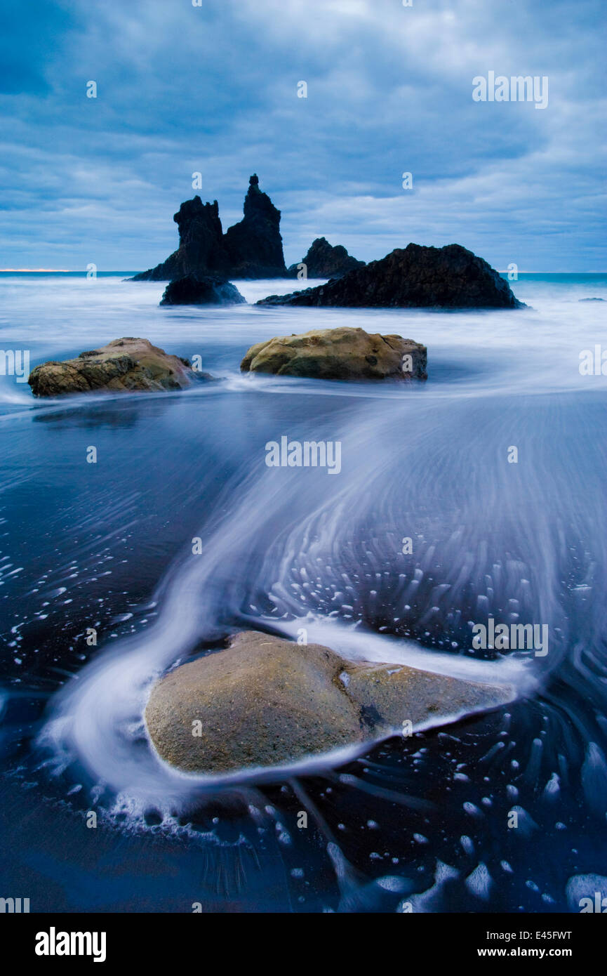 Wild coast with sea stacks on a stormy day, Benijo, Anaga Peninsula ...