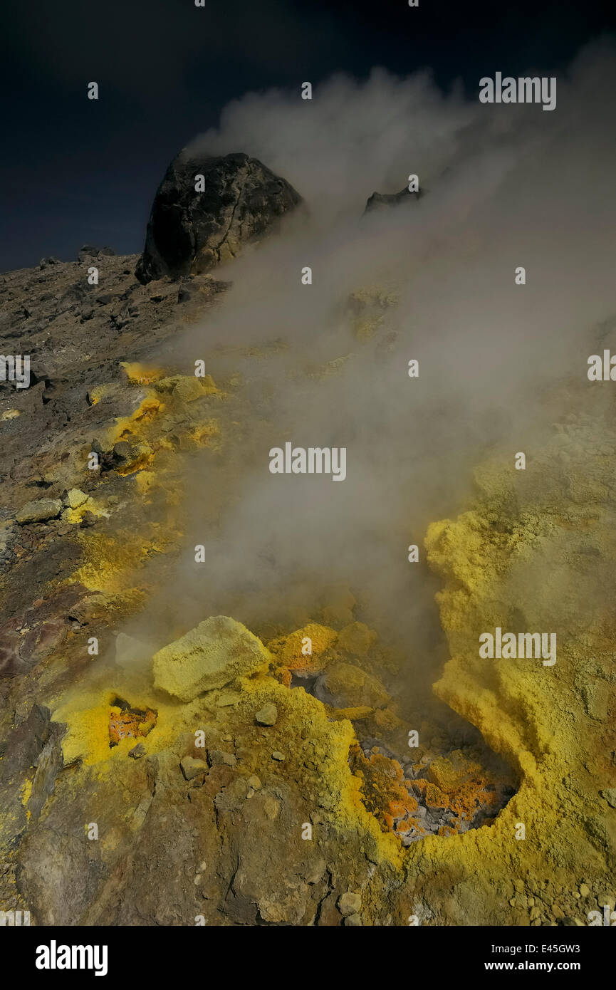 Sulphuric gases coming out of a fumarole (solfatara) Vulcano, Aeolian ...