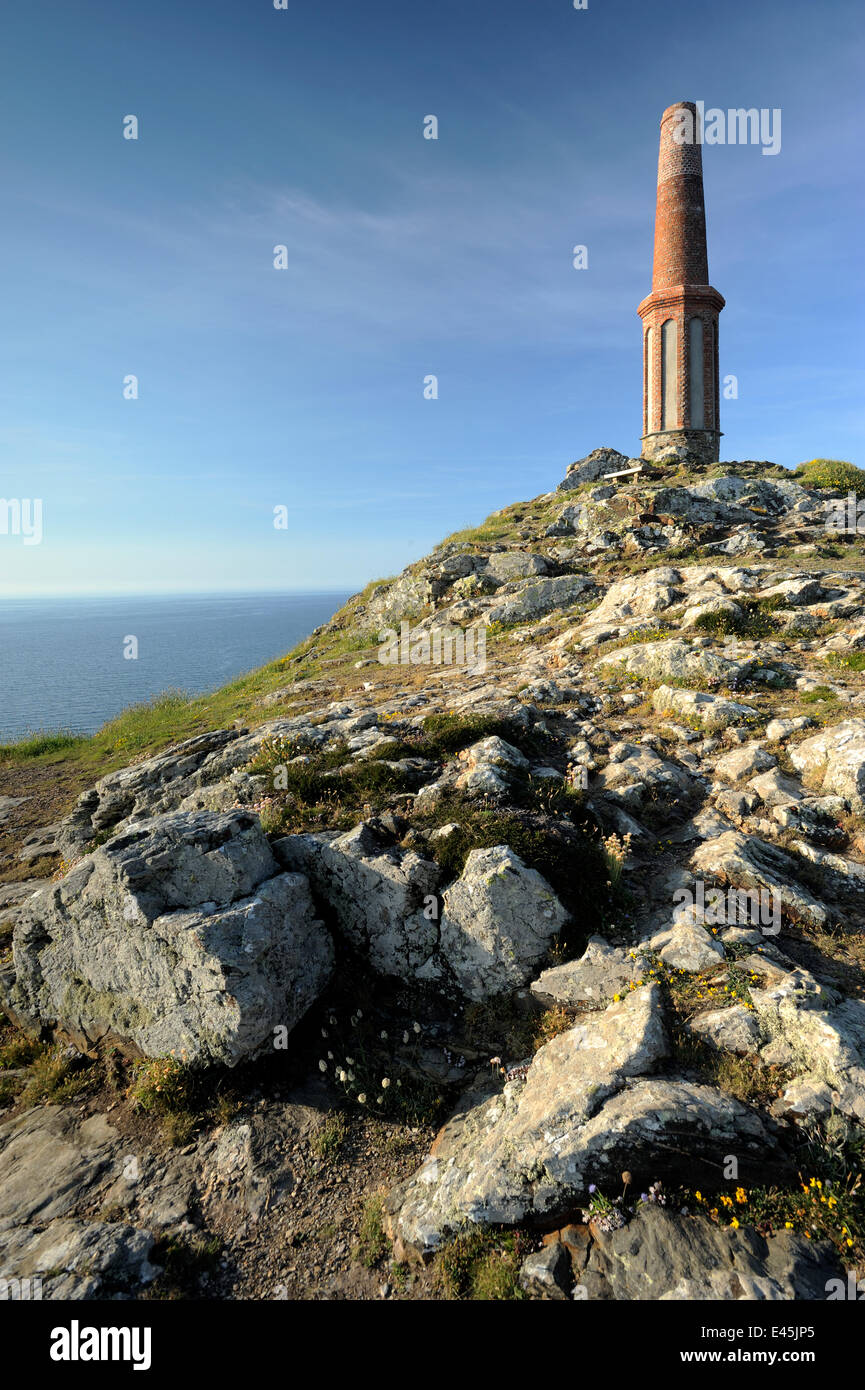 Chimney stack of old abandonned tin mine on Cape Cornwall, nr St Just ...