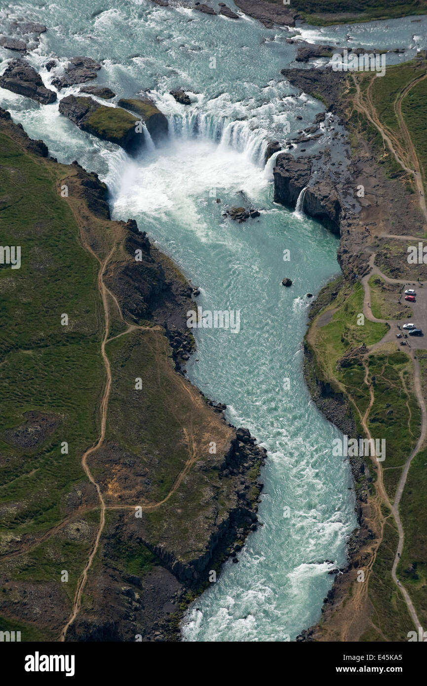 Aerial view of Godafoss waterfall on the Skjalfandafljot River ...