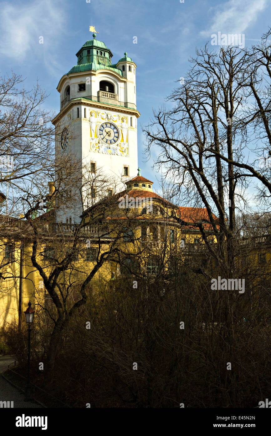 Muellersches Volksbad public swimming pool clock tower on the Isar ...