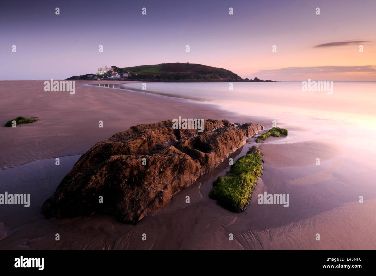 Burgh Island and Burgh Island hotel. Evening light at low tide. Taken ...