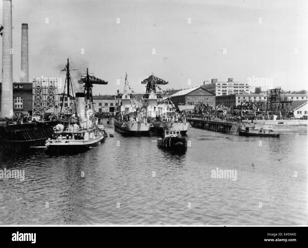 A photograph showing the launch of the USS Jarvis (DD-393), a Farragut ...
