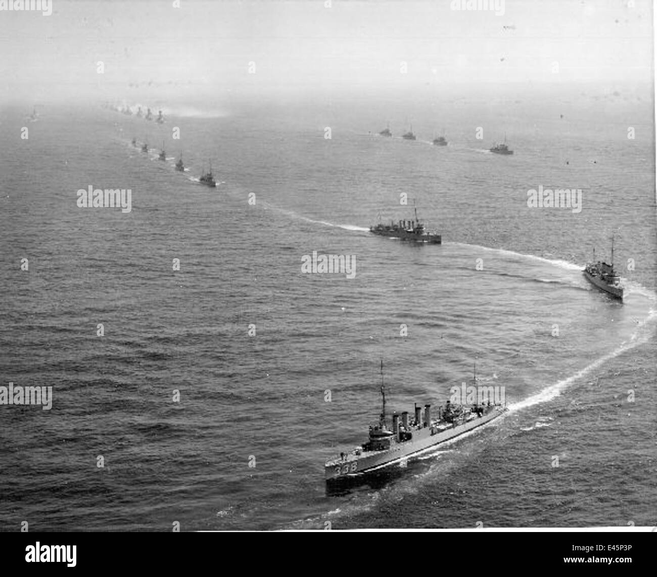 This image captures the passing review of DD (destroyer) and BB ...