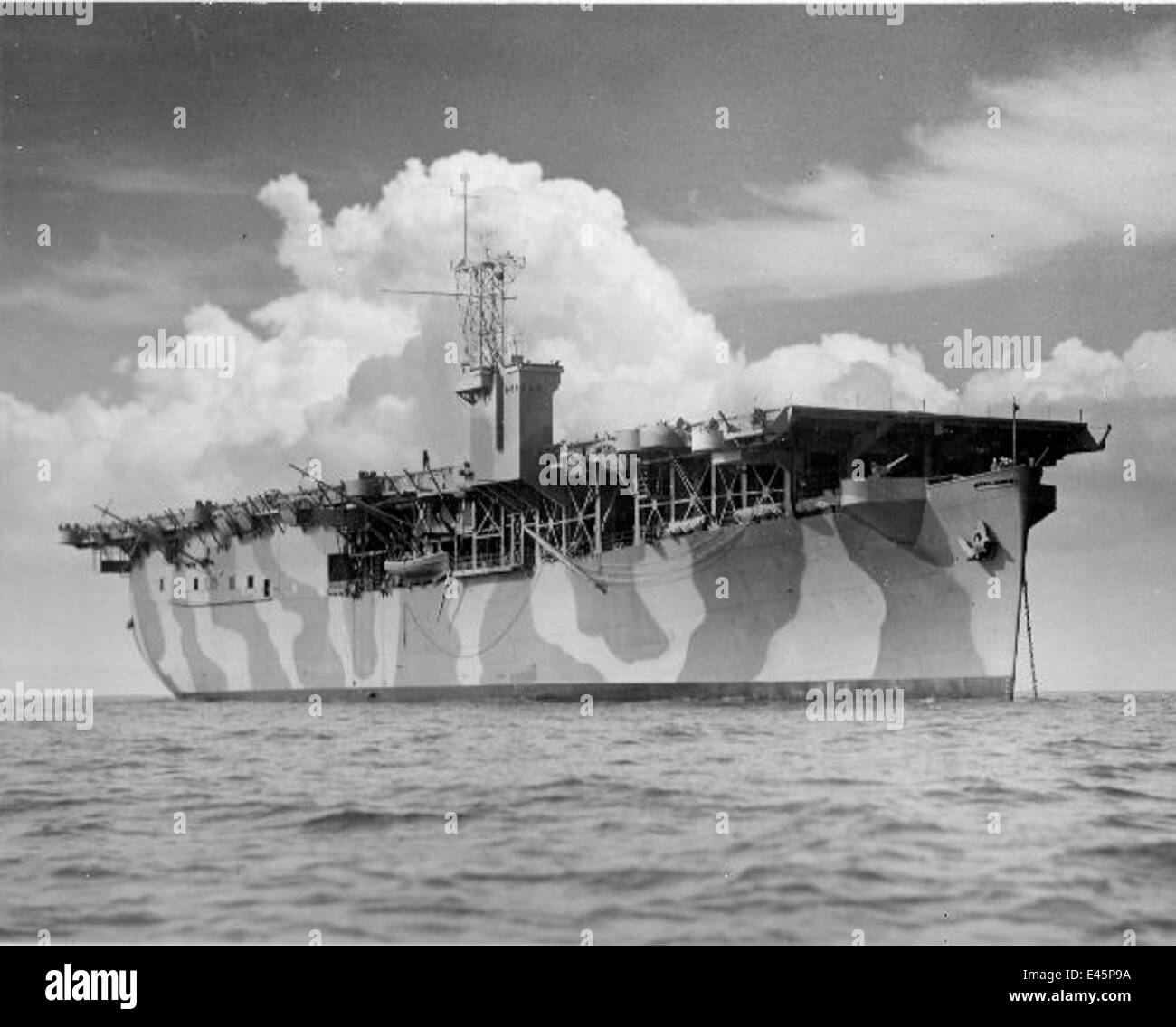 A front view of the CVE-30, a U.S. Navy escort carrier, showcasing its ...
