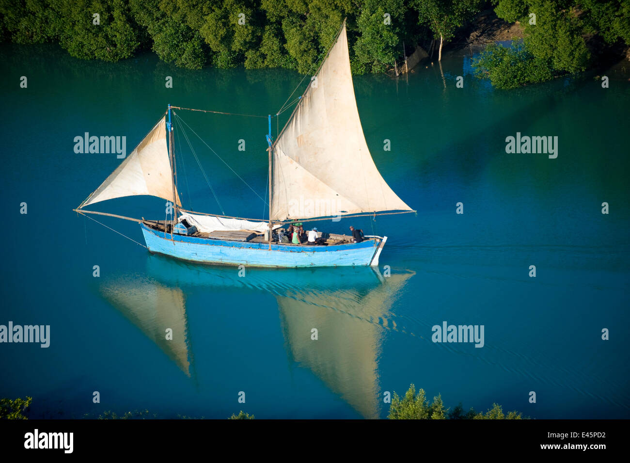 Cargo boat on the river, Morondava, West Madagascar. November 2008 ...
