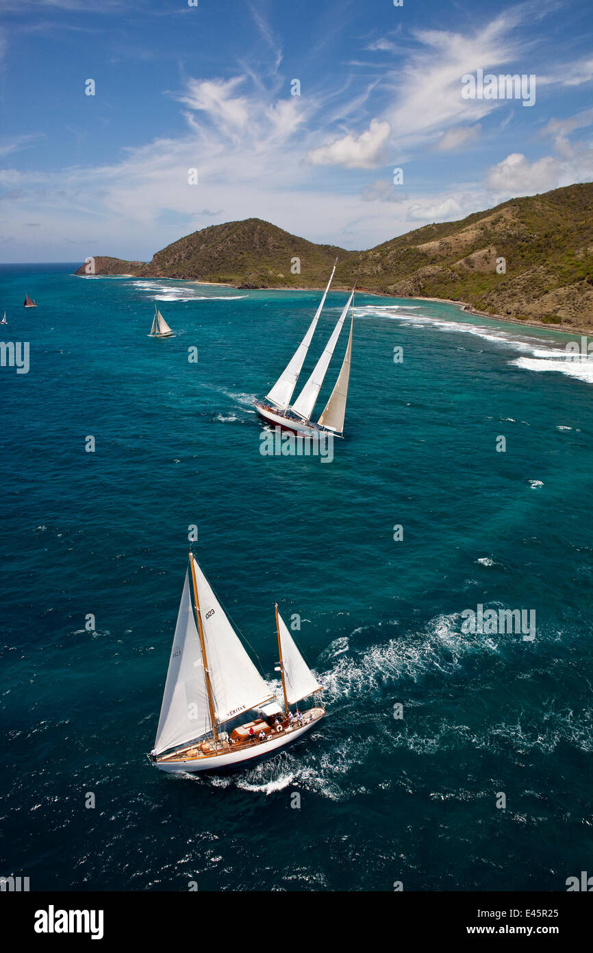 Ketch "Veritas" and schooner "Windrose" racing at the Panerai Antigua ...