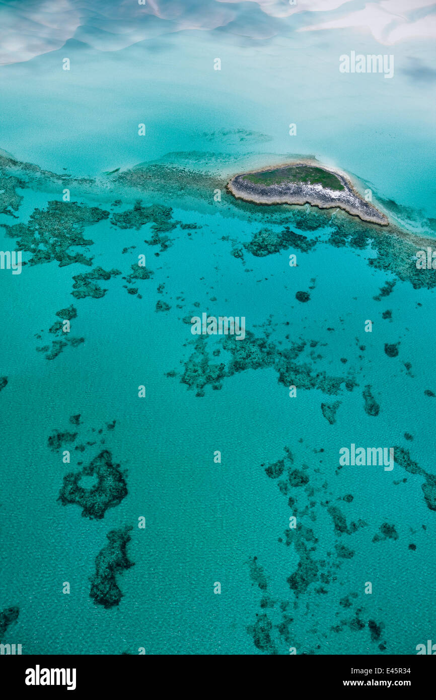 Aerial view of island and coral reefs in the Exumas. Bahamas, Caribbean ...