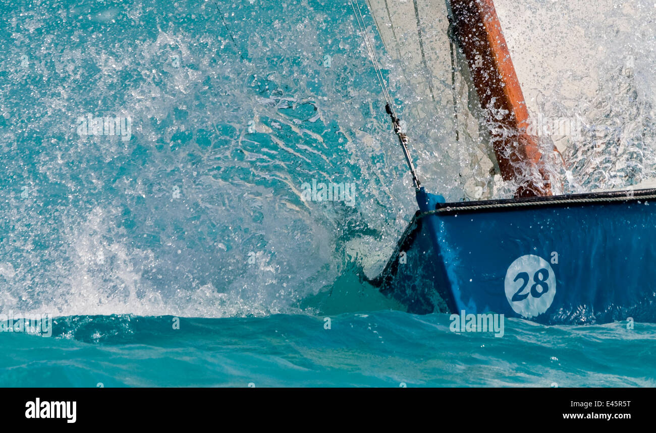 Bow of sailing boat during the Bahamian Sloop regatta, Georgetown ...