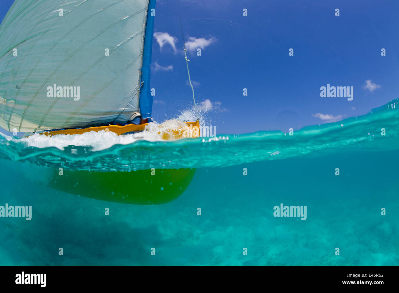 Yellow sailing-boat during the Bahamian Sloop regatta, Georgetown ...