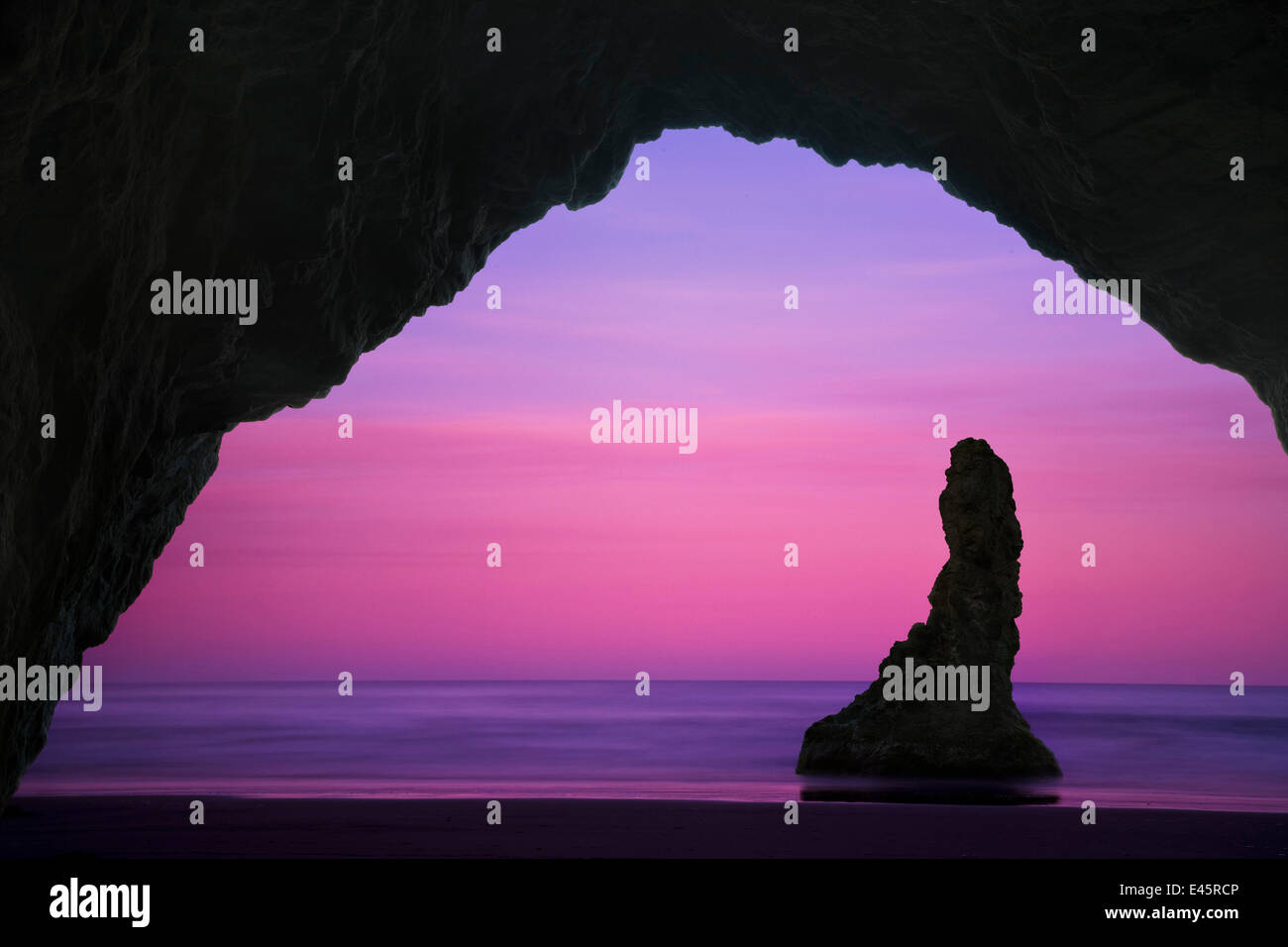 Dawn view of Sea stacks and caves, at Bandon Beach, along the coast of ...