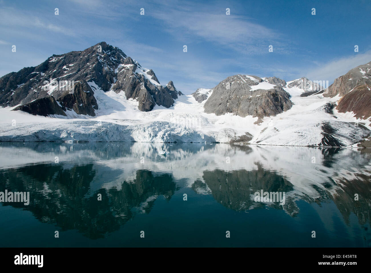 View of the Hornbreen glacier with reflections, in Hornsund, southern ...