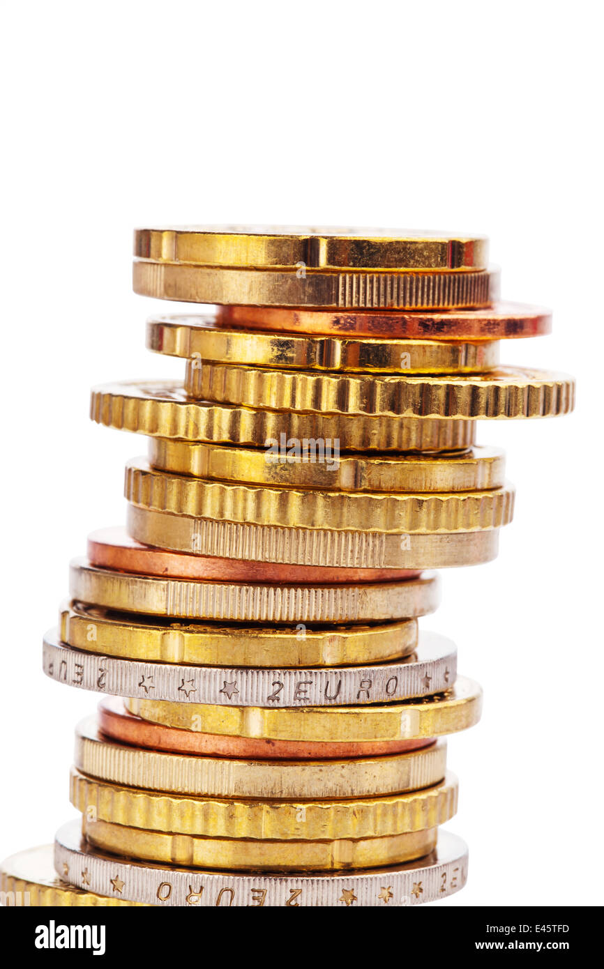 A stack of coins of euro cents. Isolated on white background Stock ...