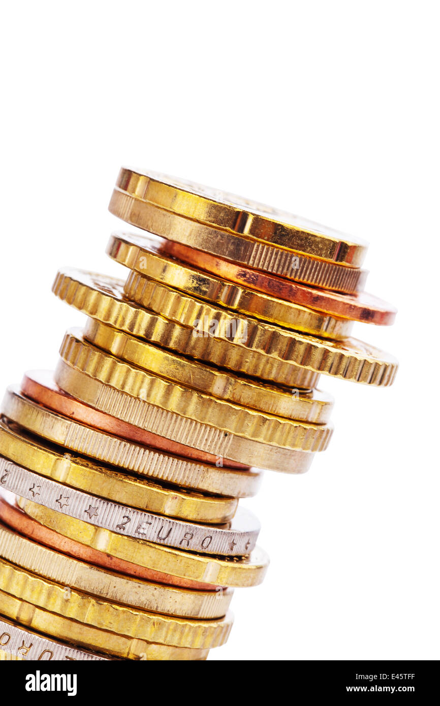 A stack of coins of euro cents. Isolated on white background Stock ...