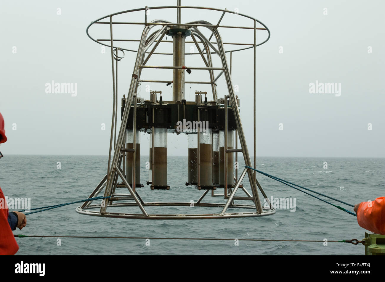 Recovering seabed samples from the Megacorer, onboard James Cook ...