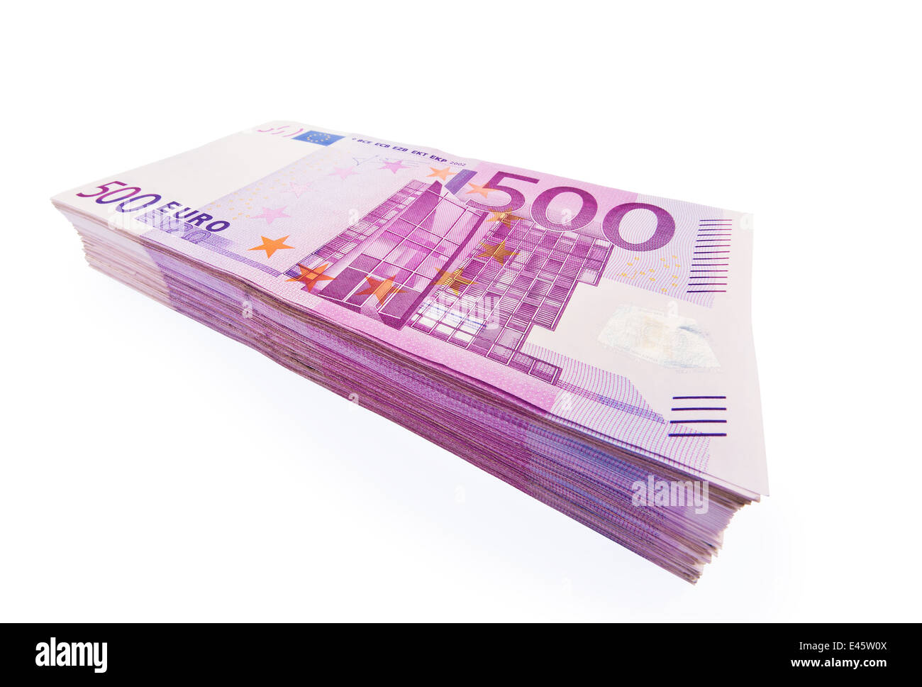 € 500 banknotes on a pile. Isolated on white background Stock Photo - Alamy