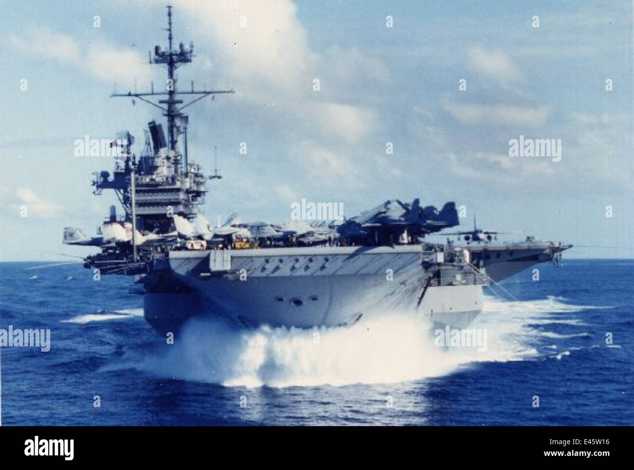 This photograph shows the USS Constellation (CV-64) aircraft carrier ...