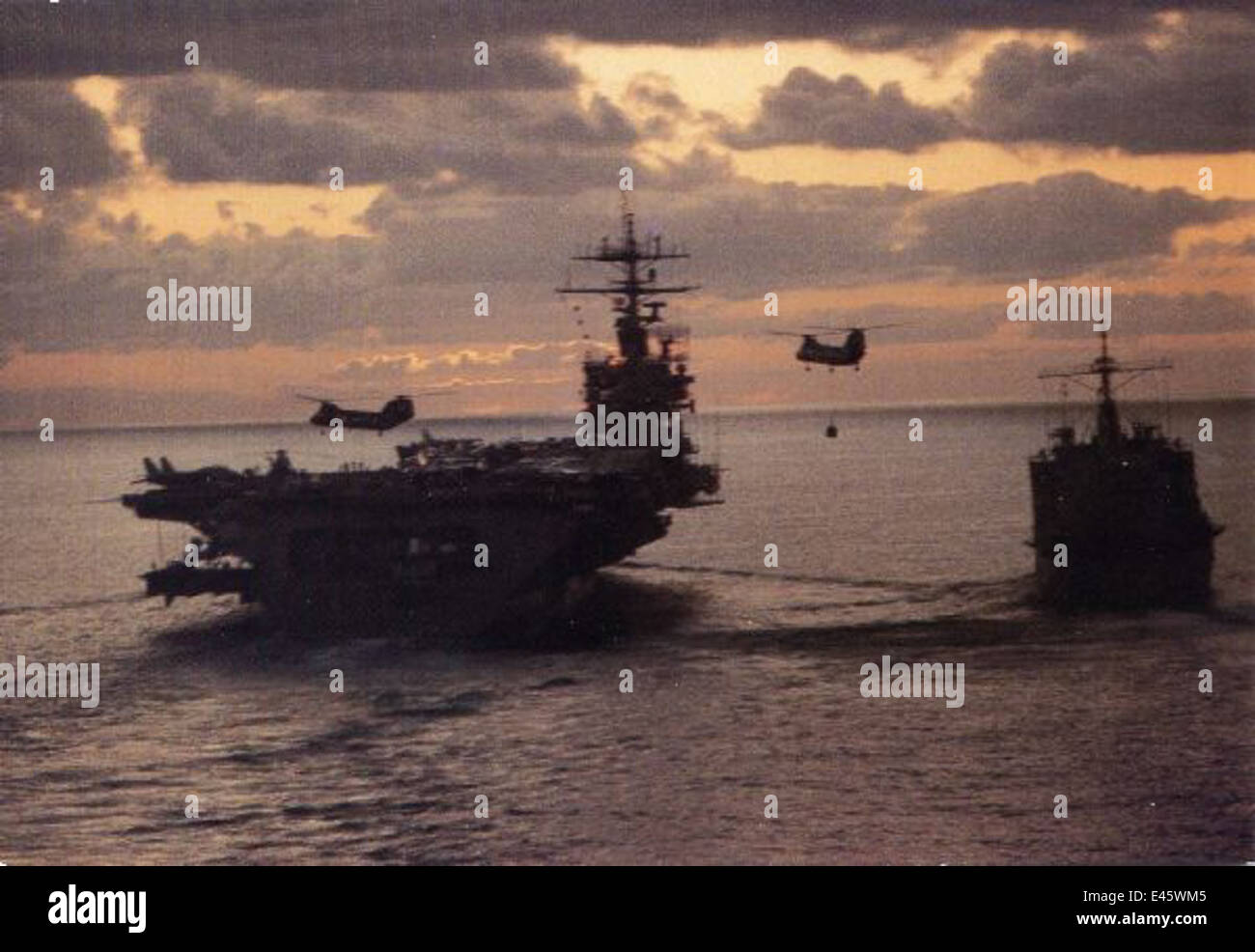 A photograph showing the vertical replenishment (vertrep) operation ...