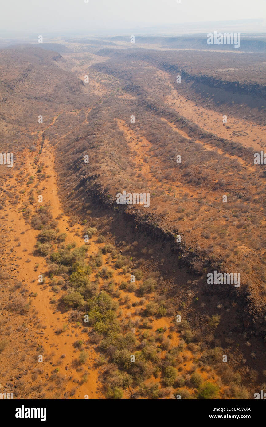 Aerial view of the trench of the Great Rift valley, Tanzania, Africa ...