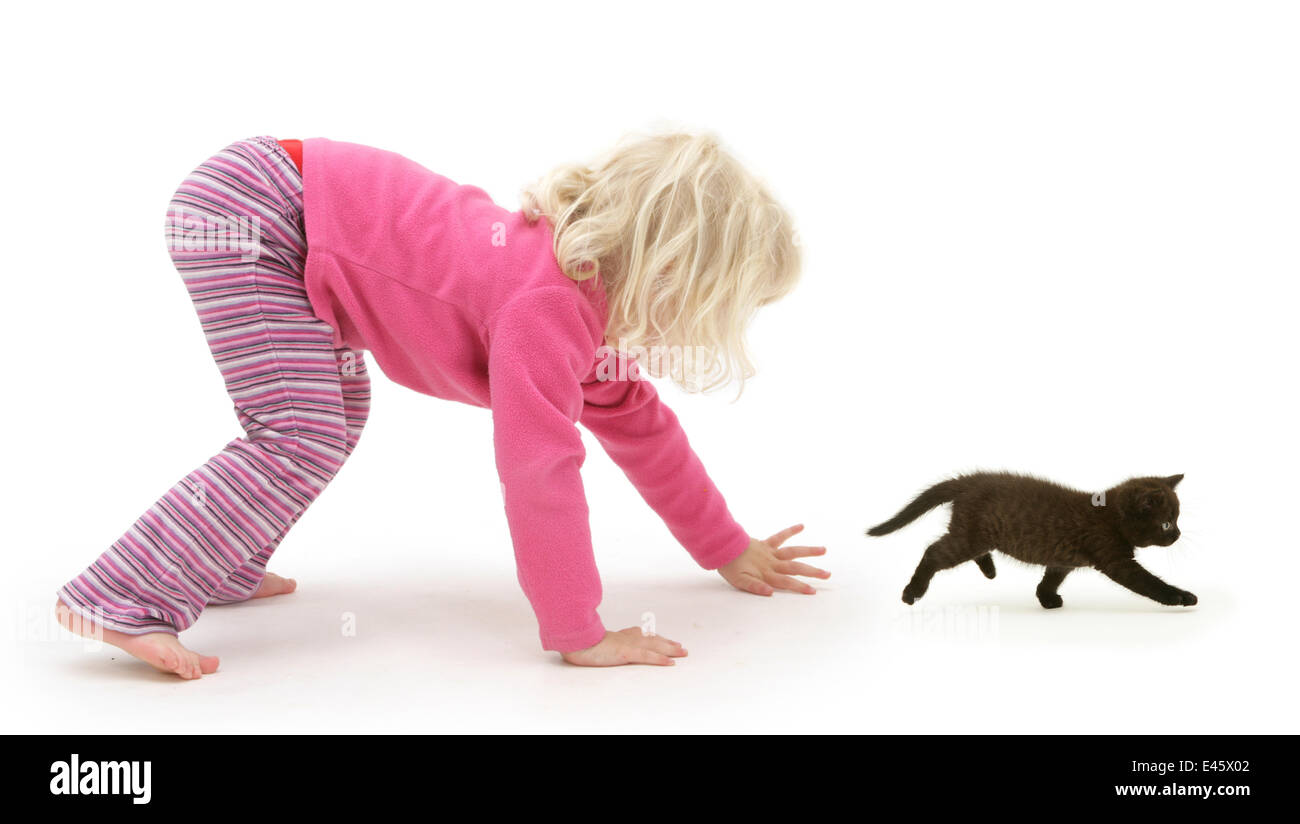 Girl and a kitten hi-res stock photography and images - Alamy