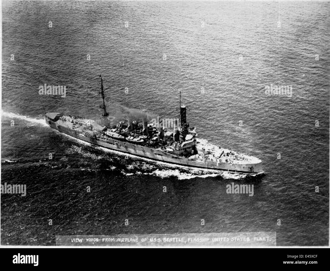 An aerial view of the USS Seattle, captured between 1925 and 1927 ...