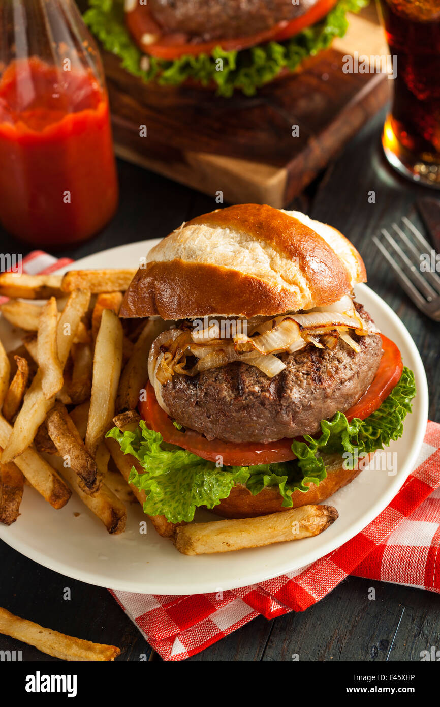Gourmet Hamburger with Lettuce Tomato and Onions Stock Photo - Alamy