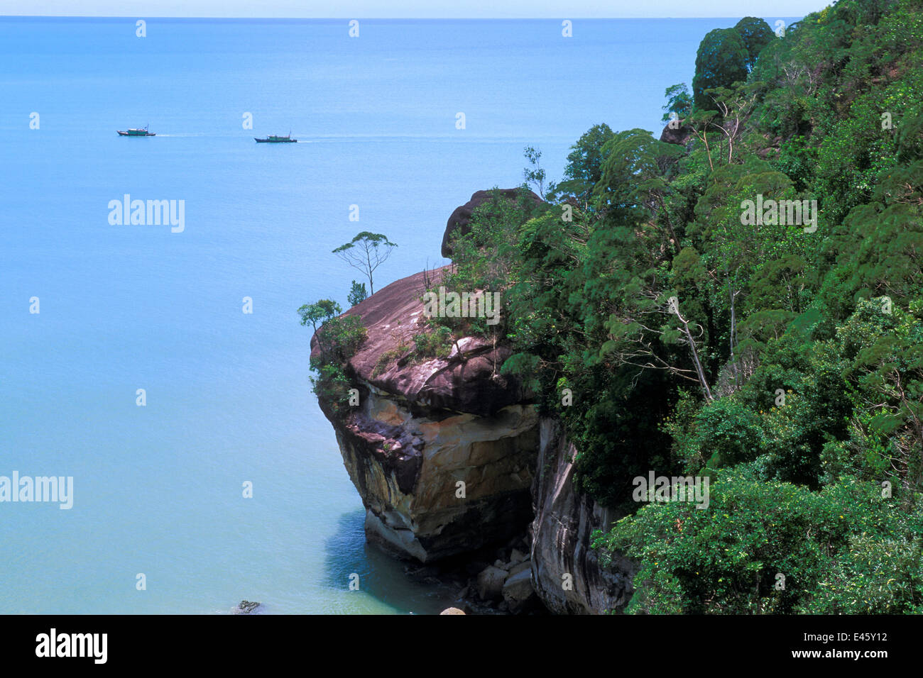 Tropical rainforest and coastal rock formations, Bako NP, Borneo ...