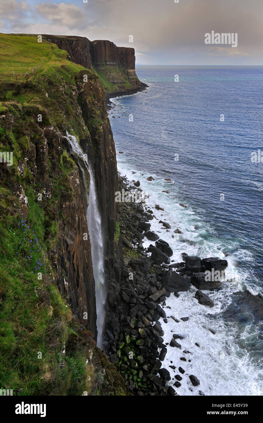 Mealt waterfall at Kilt Rock, a 200 foot high sea cliff of dolerite ...