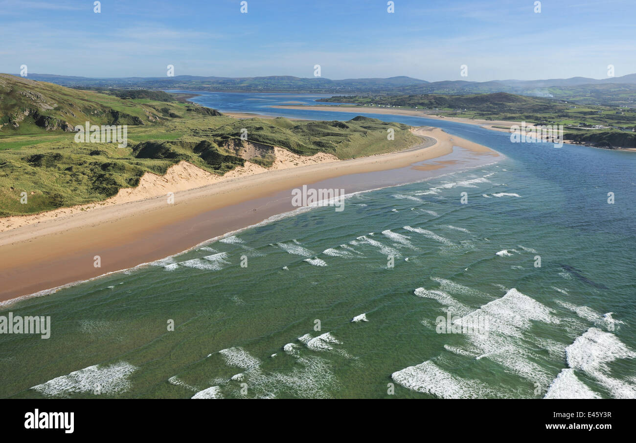 Aerial view of Black Strand beach, Malin Head, looking towards ...