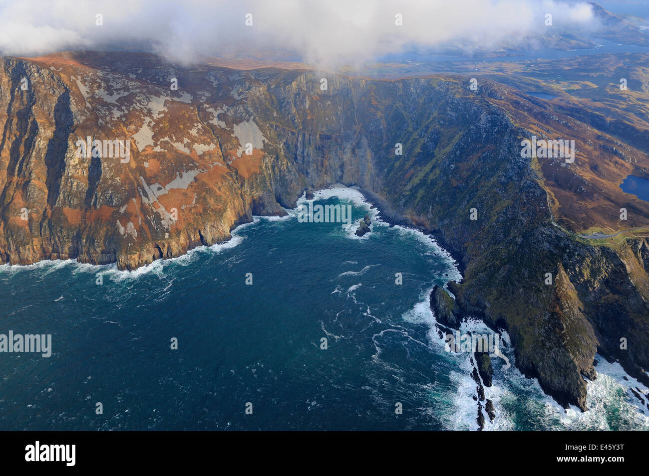 Aerial view of cliffs at Bunglass bay, Slieve League, west of Kilcar ...