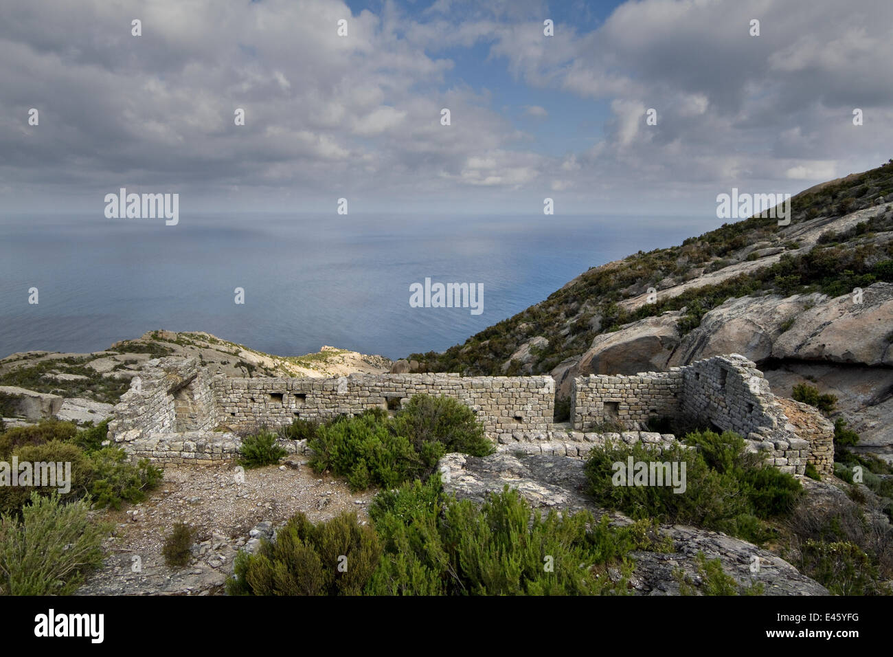 Remains of ancient monastery, Montecristo Island, Tuscany Archipelago ...
