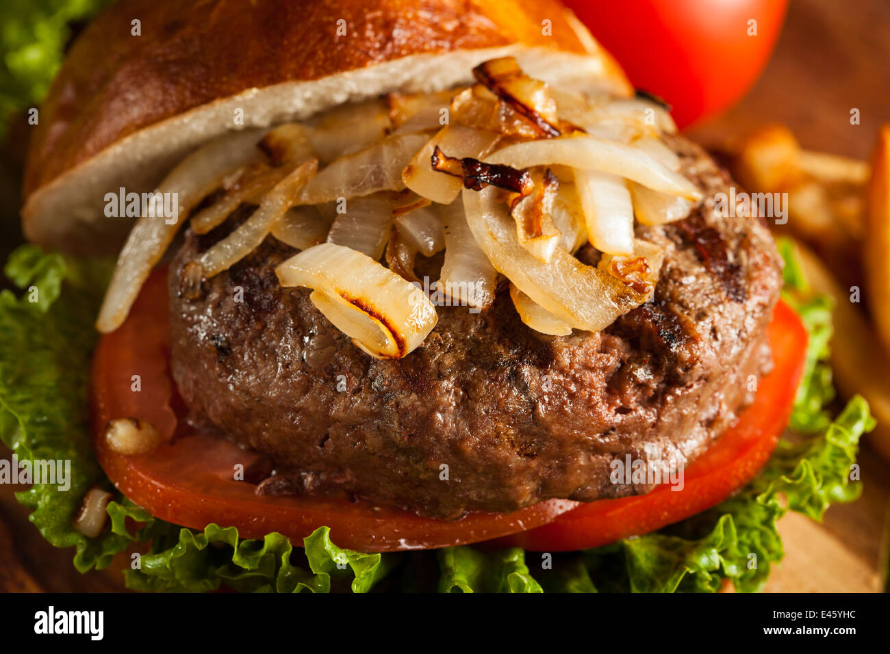 Gourmet Hamburger with Lettuce Tomato and Onions Stock Photo - Alamy