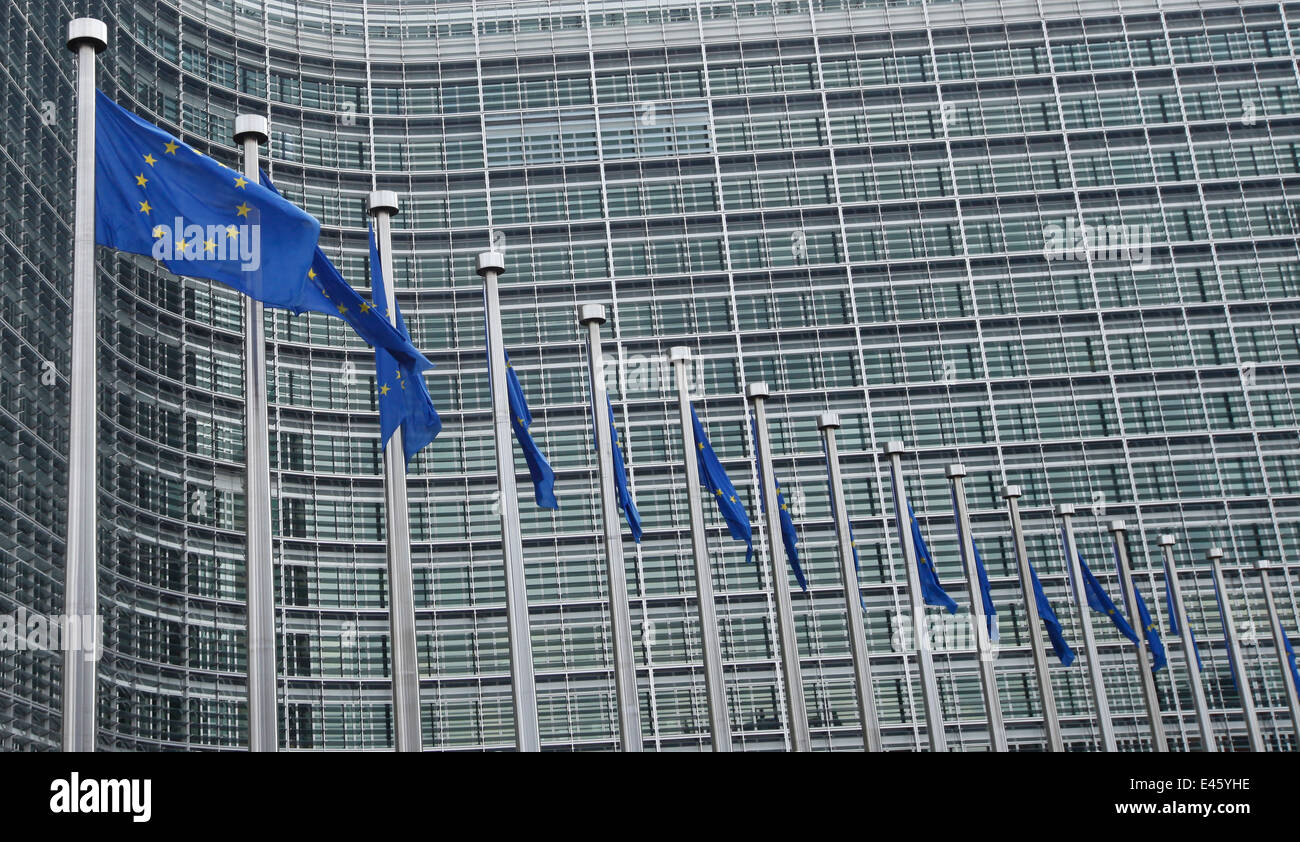 european commission building with flags, brussels belgium Stock Photo ...