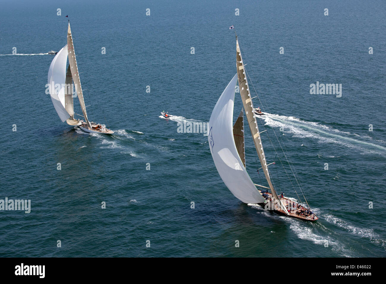 Aerial view of J-Class yachts "Ranger" and "Velsheda" racing in the J ...