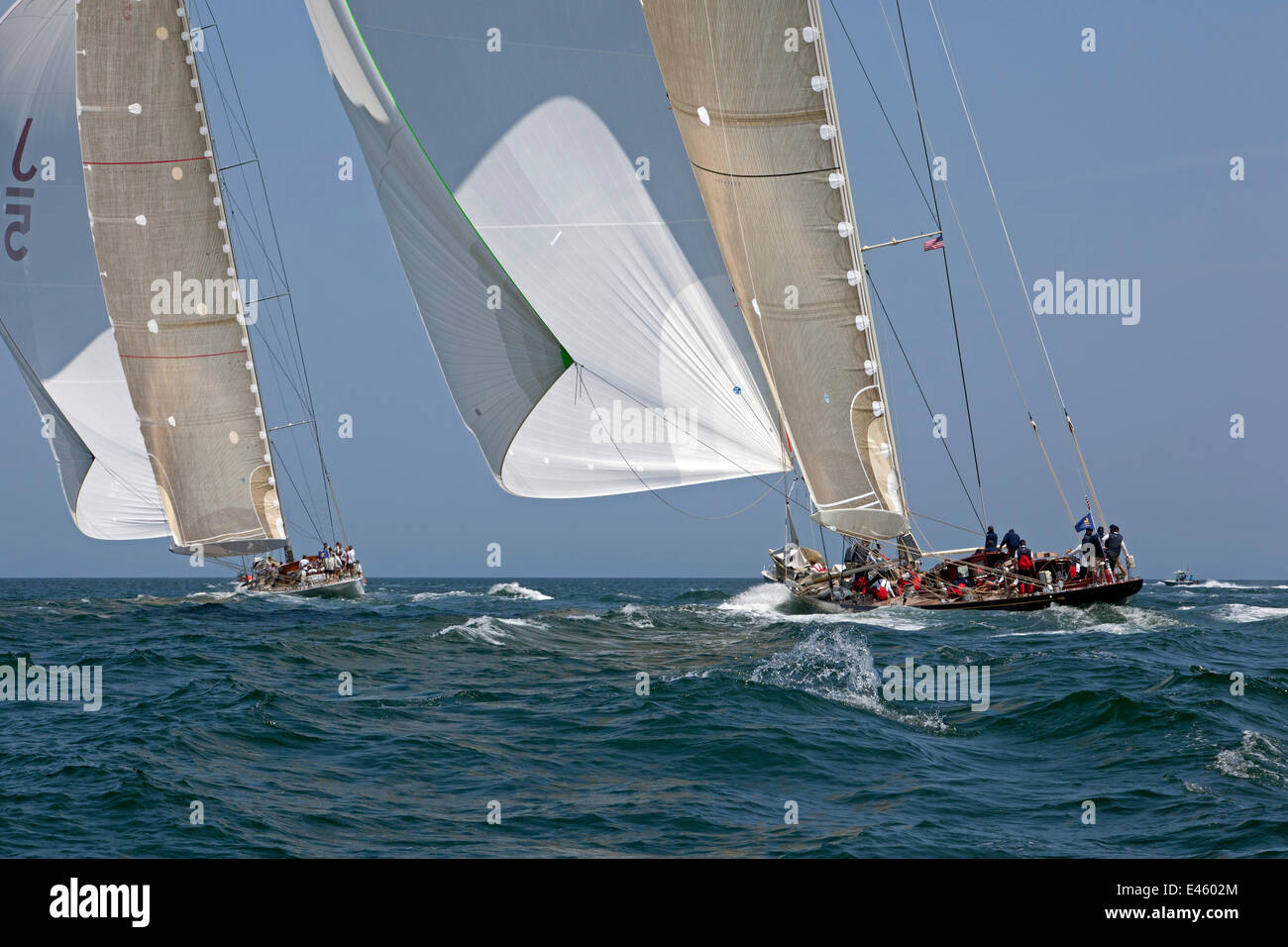 J-class yachts "Velsheda" and "Ranger" racing under spinnaker at the J ...