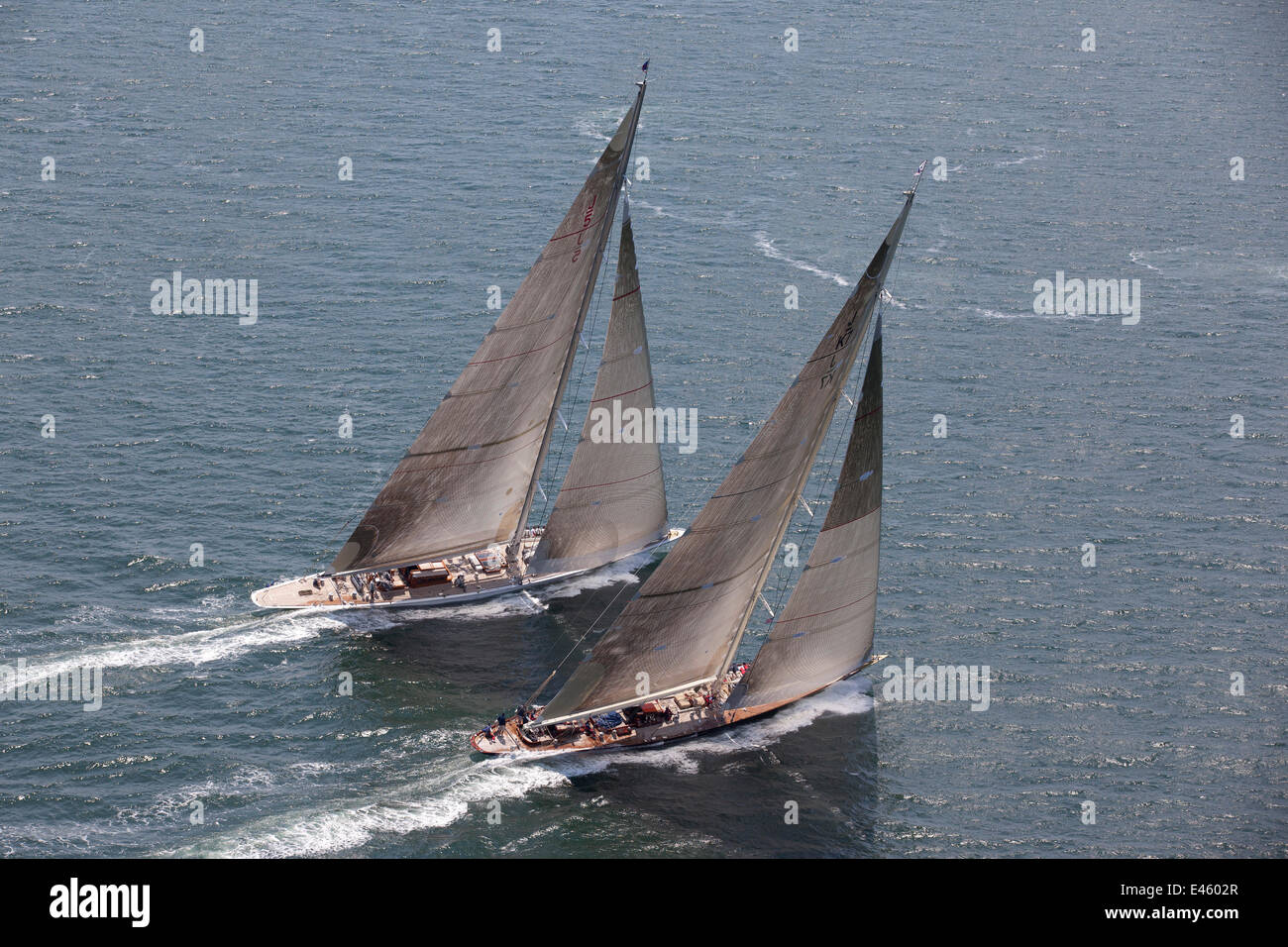 Aerial view of J-class yachts "Ranger" and "Velsheda" racing in the J ...
