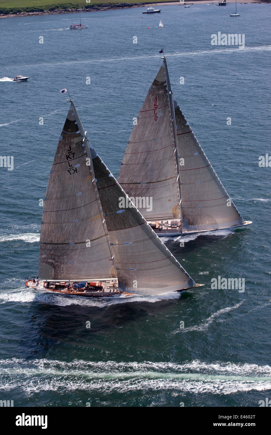 Aerial view of J-class yachts "Ranger" and "Velsheda" racing in the J ...