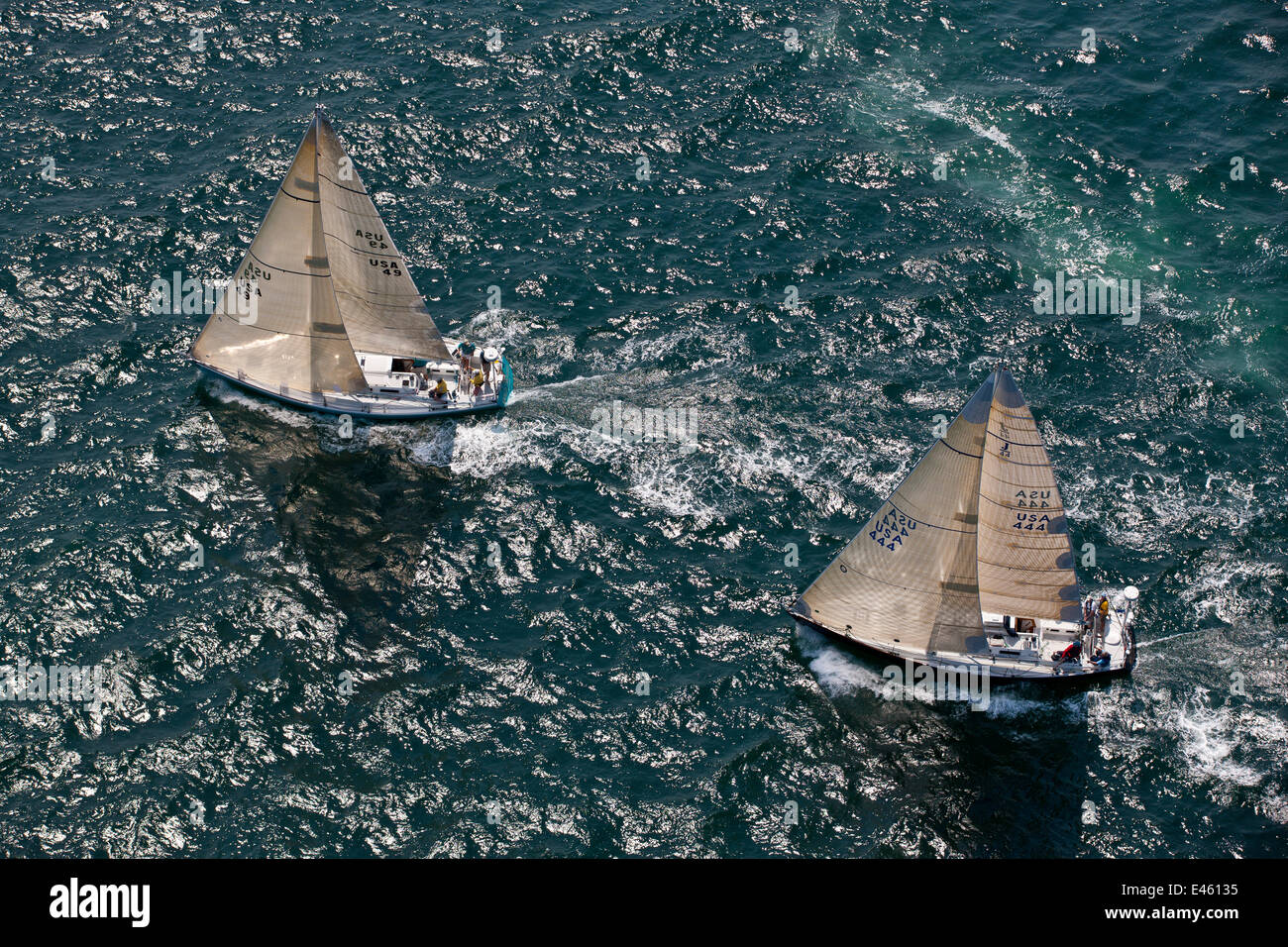 Aerial view of J44s "Runaway" and "Gold Digger" racing at the beginning ...